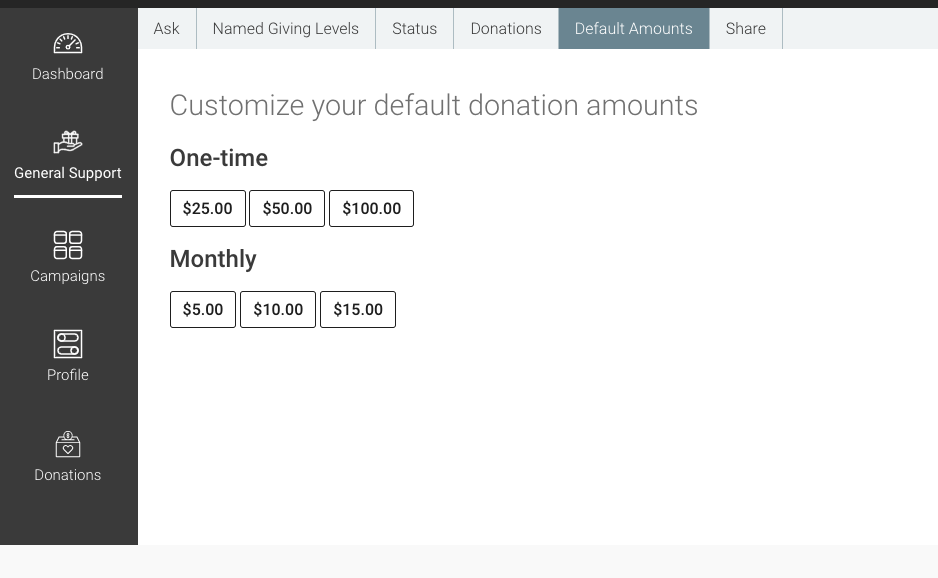 Edit Default Donation Amounts – Fractured Atlas