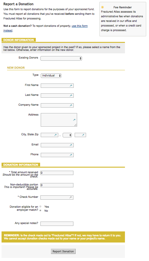 Reporting Check Donations – Fractured Atlas