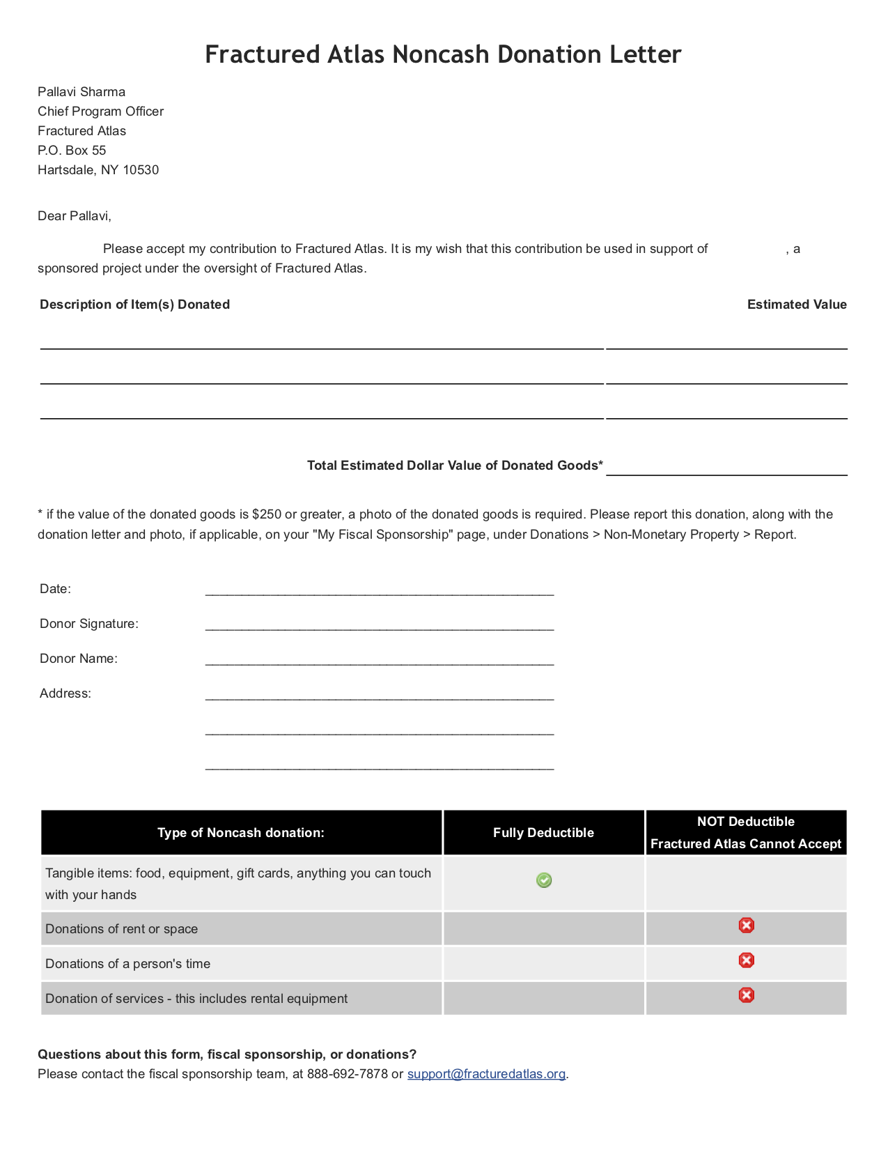 Reporting Noncash In kind Donations Fractured Atlas